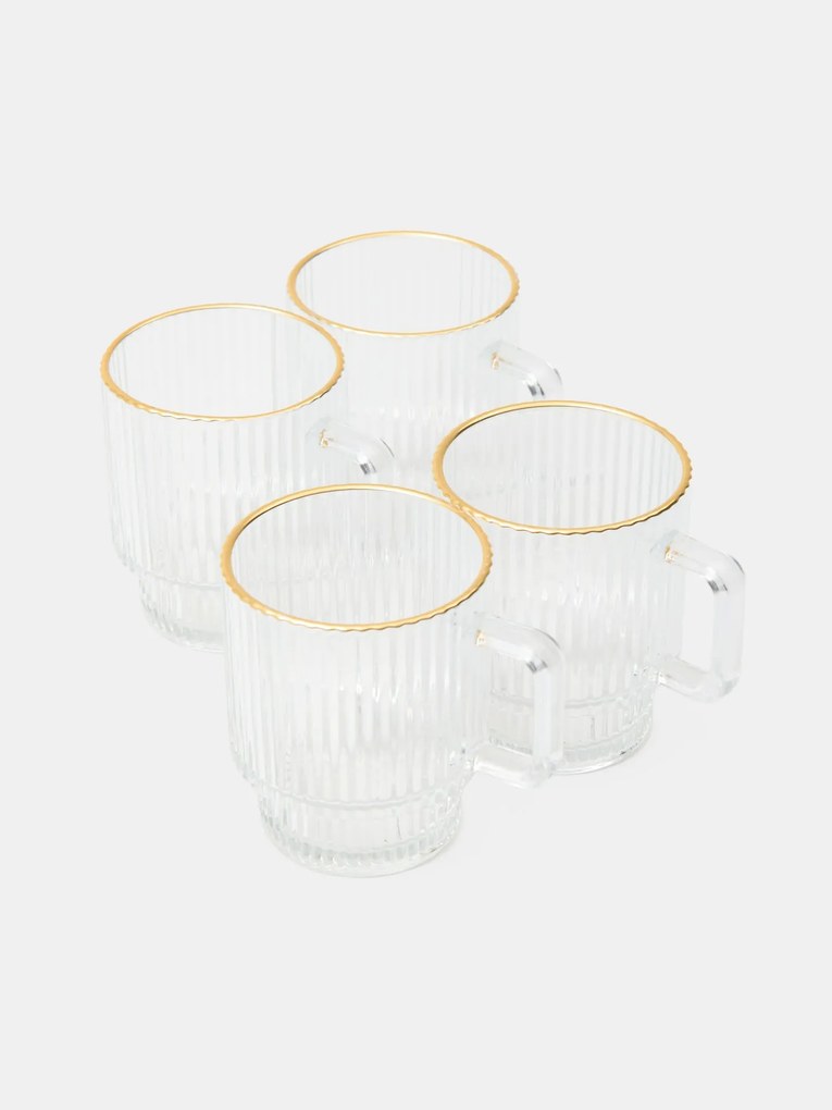 Sinsay - Sada skleněných hrnků s rýhovaným povrchem a pozlaceným okrajem 4 pack - clear