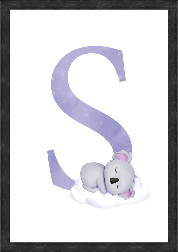 Abeceda písmena s koalou - Obraz, Plakát Velikost: A3 - 29,7x42 cm, Volba rámu: s černým rámem, Písmeno: E