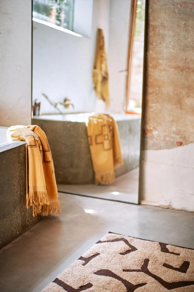 HK living Bavlněná koupelnová předložka Interplay 70 x 120 cm, béžová barva, hnědá barva, textil