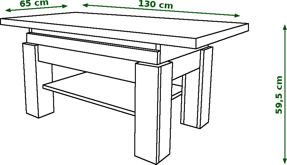 BRAVO s polici, dub sonoma tabac, rozkládací, zvedací konferenční stůl, stolek