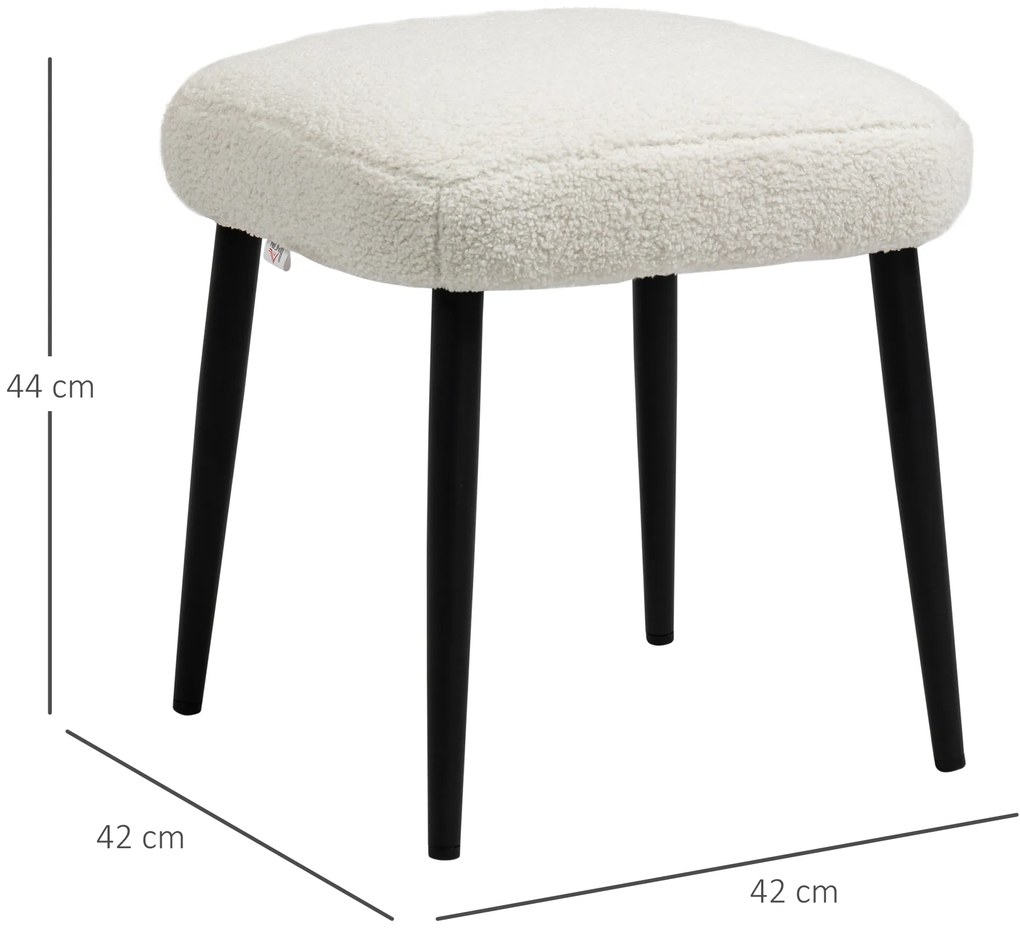 HOMCOM taburet na nohy čtvercový taburet na líčení kašmírový vzhled s ocelovými nohami do obývacího pokoje ložnice krémový 42x42x47cm | Aosom.de