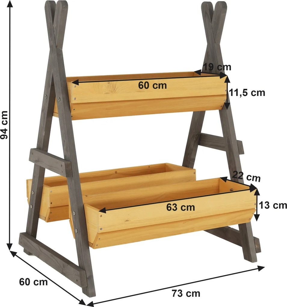 Tempo Kondela Dřevěný stojan na květiny, přírodní / šedá, Beron