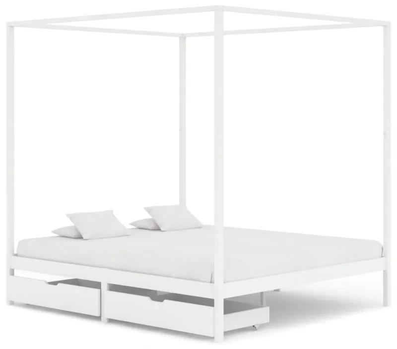 Rám postele s nebesy 2 zásuvky bílý masivní borovice 180x200 cm,  3060446 HangarStore.cz