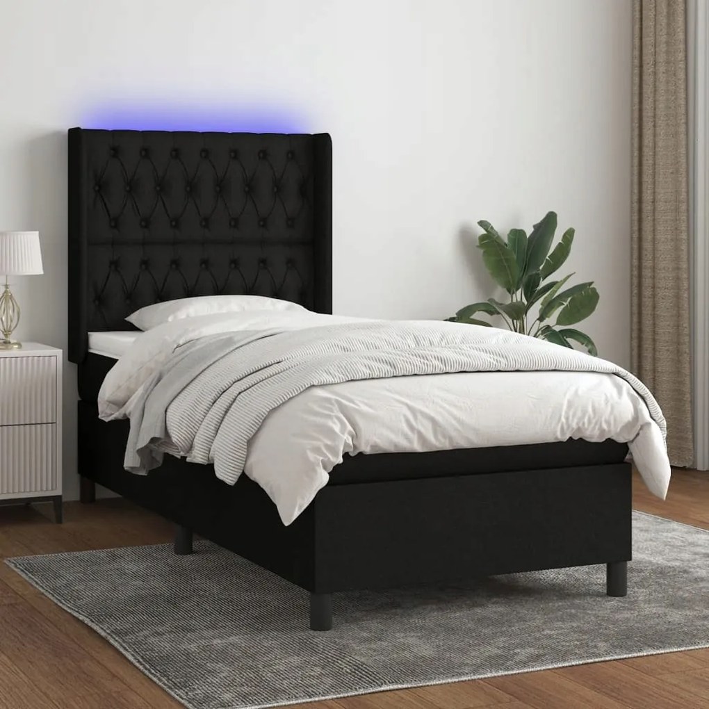 Box Spring Postel S Matrací A Led Černá Textil Černá Prošívaný design 90