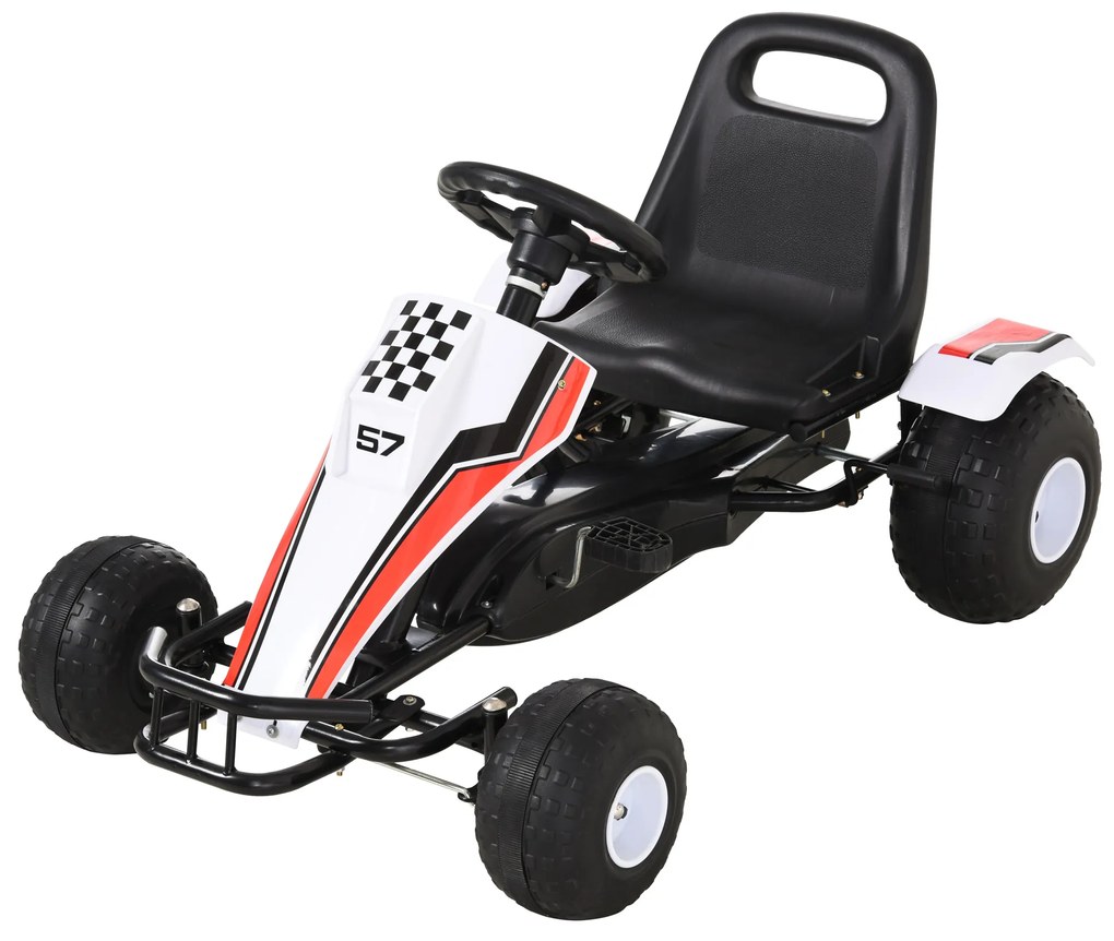 HOMCOM Motokára pro děti šlapací auto s pedály a brzdami 104x66x57cm z oceli pro děti od 3 do 8 let v bílé barvě | Aosom.de