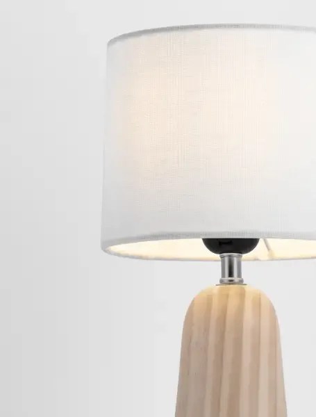 LED dřevěno-bílá stolní lampa Oby