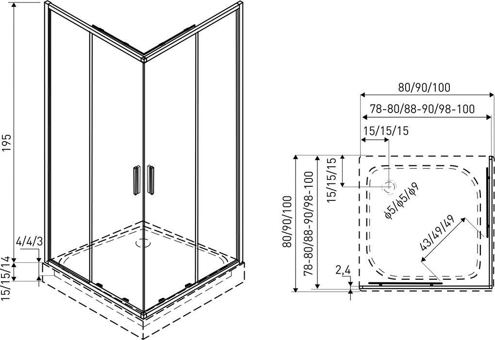 Novoterm Čtvercový sprchový kout NV-Solid SQ CHR 80 SV, chrom/transparent + vanička Victor bílá