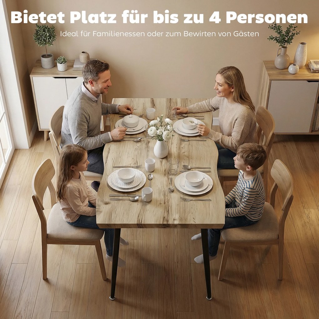 Jídelní stůl HOMCOM pro 4 osoby, 110 × 70 × 75 cm, moderní severský design, ocelový rám, deska s dubovým dekorem