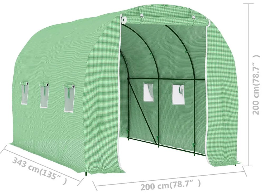 vidaXL Marketos Fóliovník 6,86 m² 3,43 x 2 x 2 m