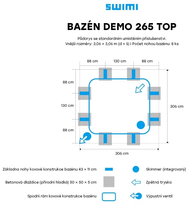 Technypools Bazénový set DEMO 265 TOP 3,06 x 3,06 x 1,25 m (9985K) Barva: modrá