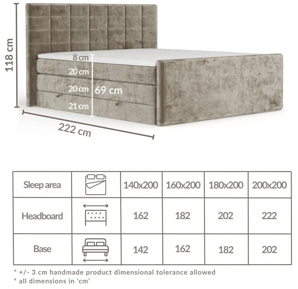 Světle hnědá boxspring postel s úložným prostorem 160x200 cm Ava – Maison de Rêve