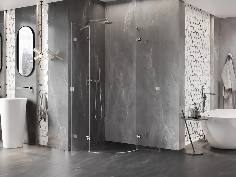 Mexen Lunar, půlkruhový výklopný sprchový kout 80 x 80 cm, 8mm čiré sklo, chromový profil, 833-080L-080P-01-00