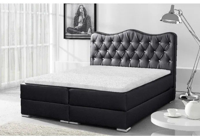 Luxusní kontinentální postel Sultán černá eko kůže 160 + topper zdarma