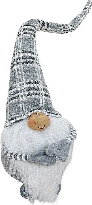 Zimní skřítek Siváček s kostkovaným vzorem 50 cm