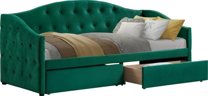 Postel ZASKA 90x200 s úložným prostorem, zelená Velvet látka Kondela 0000396163