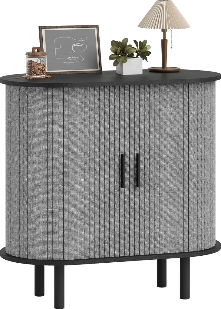 HOMCOM bufet do obývacího pokoje, ovální úložný nábytek se 2 posuvnými dveřmi a 2 přihrádkami, 80 x 40 x 78 cm, šedý