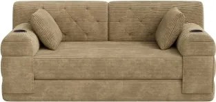 Aosom Dvojitá stlačená manšestrová pohovka, kovový rám, 2 držáky na nápoje a 4 boční kapsy, 168D x 80Š x 81V cm, khaki