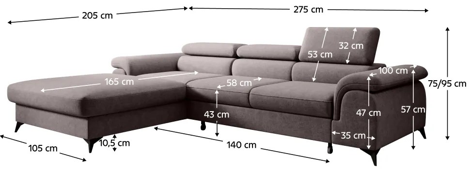 Kondela Rozkládací sedací souprava, hnědá, levá, HORTY ROH