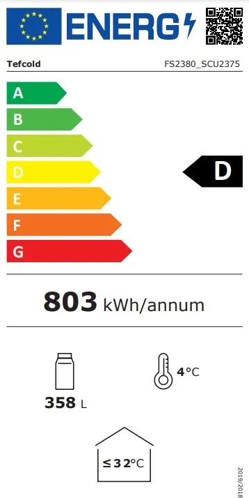 Tefcold SCU2375 | Chladicí vitrína - prosklená lednice na nápoje, dvoudveřová, 347 l, výška 184 cm – záruka 2 roky