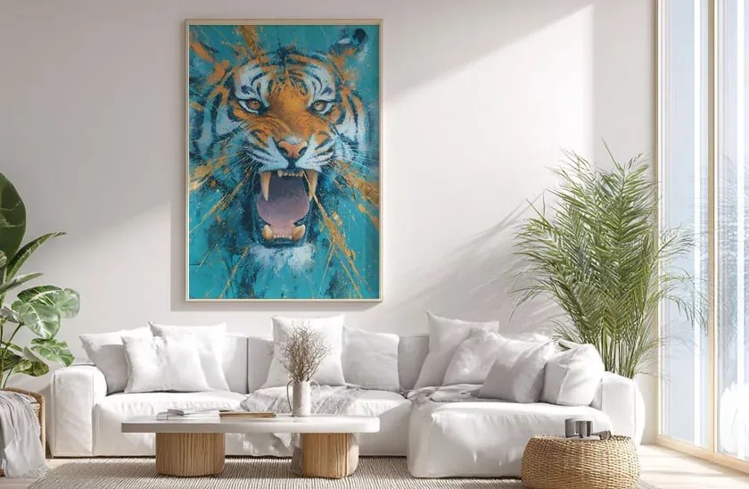 Divoká energie - obraz - Tygr v moderním uměleckém stylu 49 - 50 x 70 cm - 649 Kč