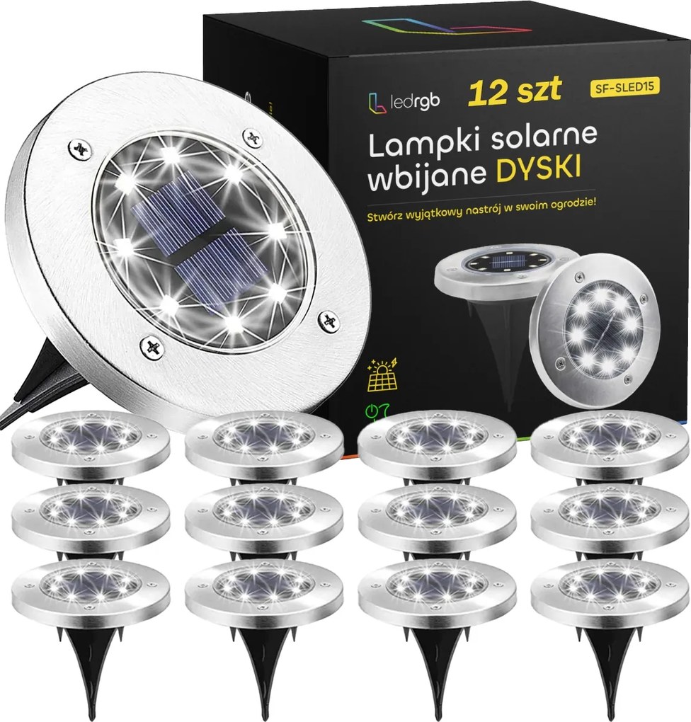Solární Led Světelné Diskové Světlo x12 Zahradní Zapichovací Zemní S Senzorem
