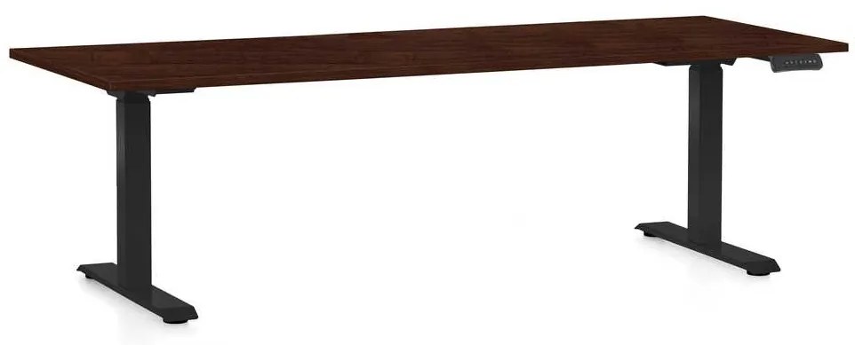 Výškově nastavitelný stůl OfficeTech D, 200 x 80 cm, černá podnož, wenge