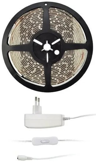 Led pásek solight led světelný pás s testrem, 5m, sada s 12v adaptérem, 4,8w/m, ip65, teplá bílá