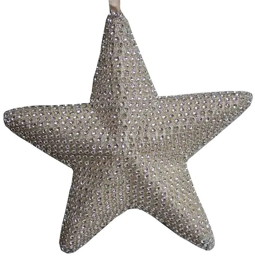 Vánoční závěsná ozdoba hvězda Stardeco s flitry champagne 15,5 cm