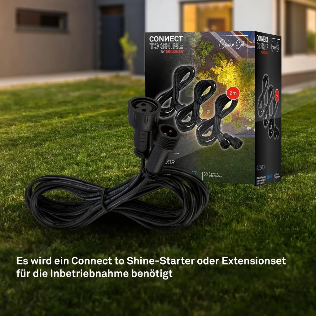 BRI 3920035 CONNECT TO SHINE 3ks sada prodlužovací kabel 200 cm – IP67 ochrana proti vodě, 12V, černá - BRILONER