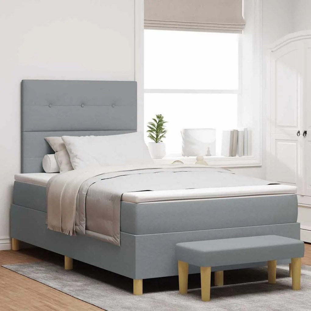 Postel s boxspringem s čelo Světle šedá 120 x 200 cm textil 3344289