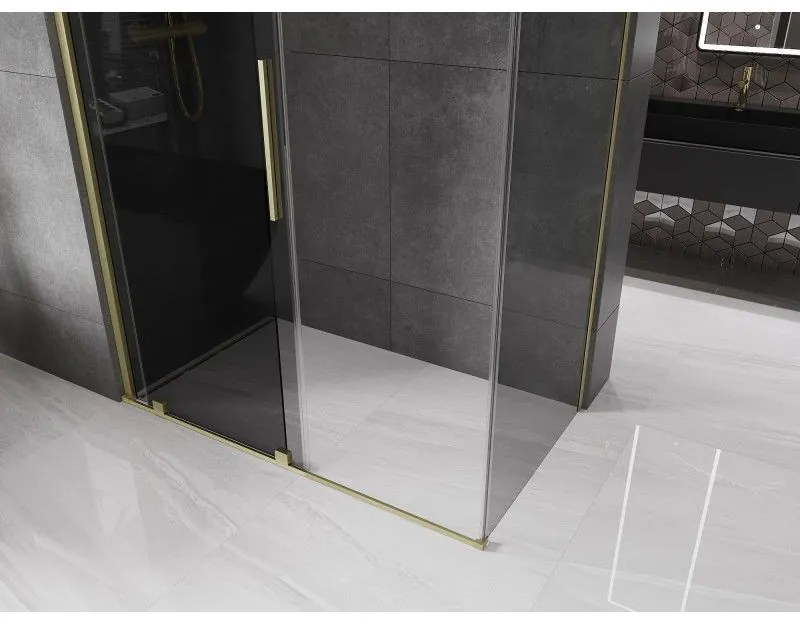 Mexen Velar, sprchový kout s posuvnými dveřmi 130 x 70 cm, 8mm šedé sklo, zlatá matná, 871-130-070-41-55