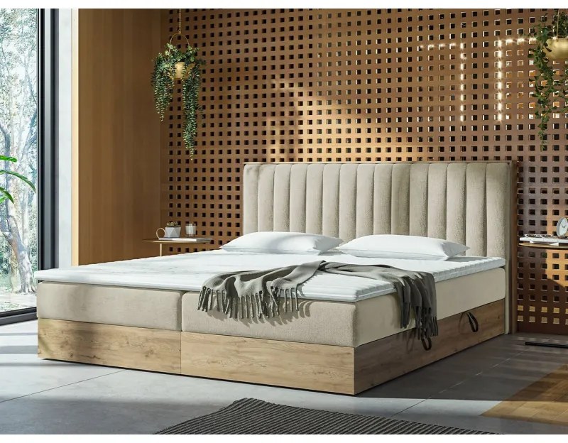 Kontinentální postel Bibiarko, Rozměr postele: 160x200, Potah: zlatý řemeslný dub / Soro 21