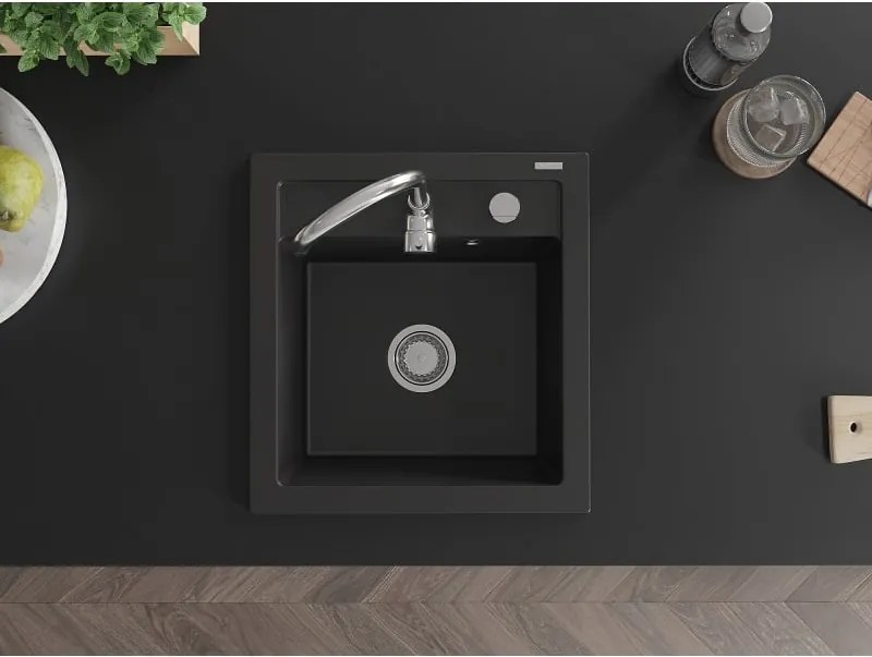 Mexen Vito granitový dřez 1-komorový 520 x 490 mm, černý, sifon chrom - 6503521000-77