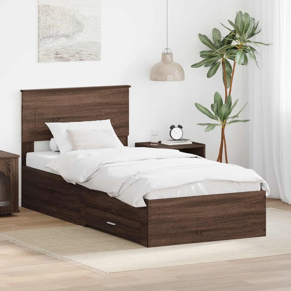 Rám postele Hnědý dub a stříbrná 75 x 190 cm Kompozitní dřevo 3408332