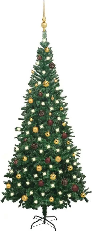 vidaXL Umělý vánoční stromek s LED osvětlením L 240 cm bílý [3077663] Barva: zelená a zlatá