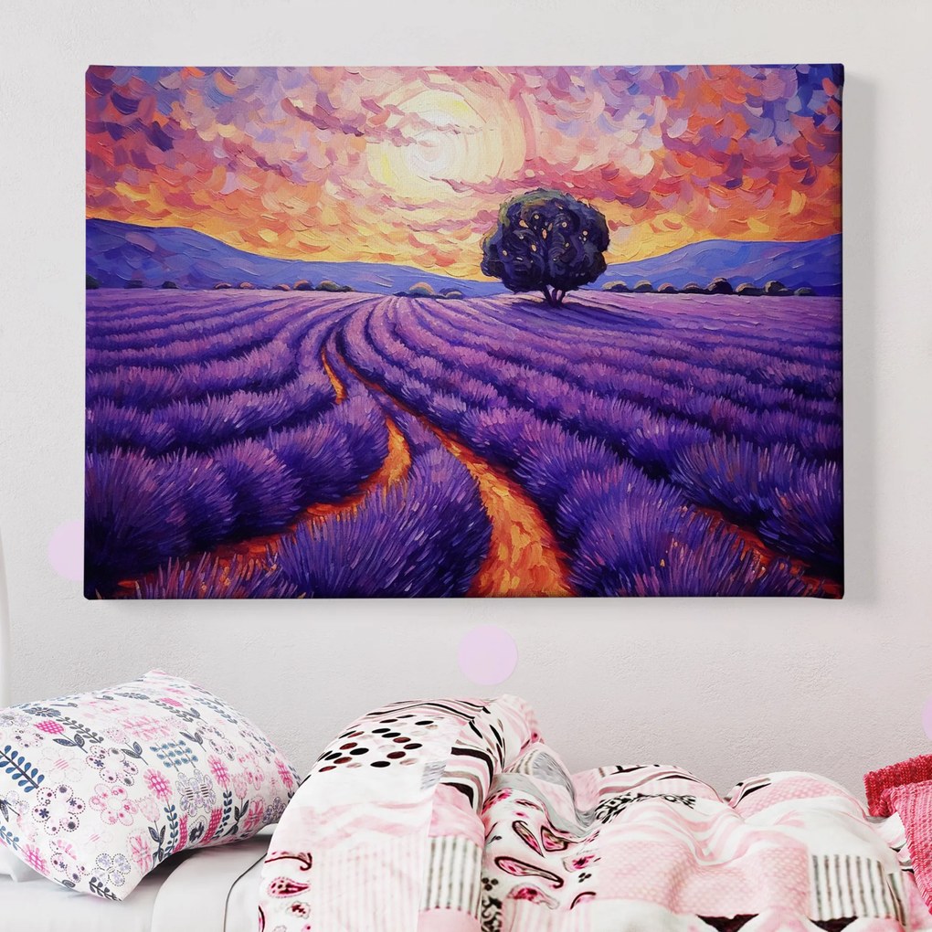 Obraz na plátně - Levandulové pole ve stylu expresionismus FeelHappy.cz Velikost obrazu: 60 x 40 cm