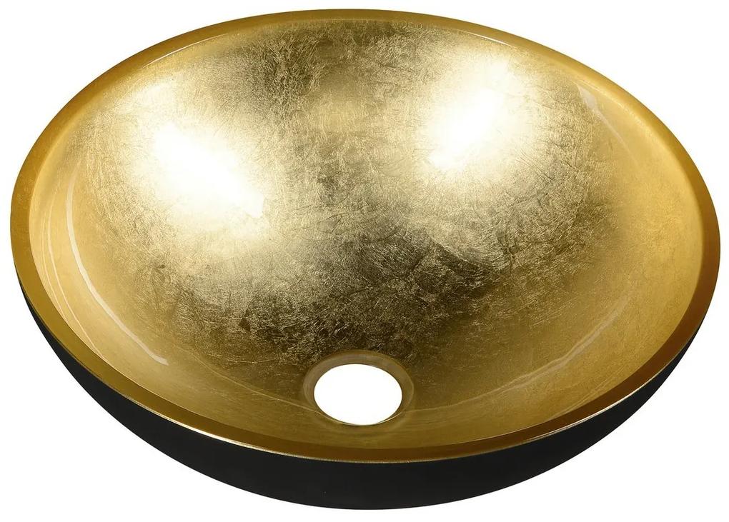 Sapho MURANO BLACK-GOLD skleněné umyvadlo na desku, průměr 40cm, černá/zlatá - AL5318-77