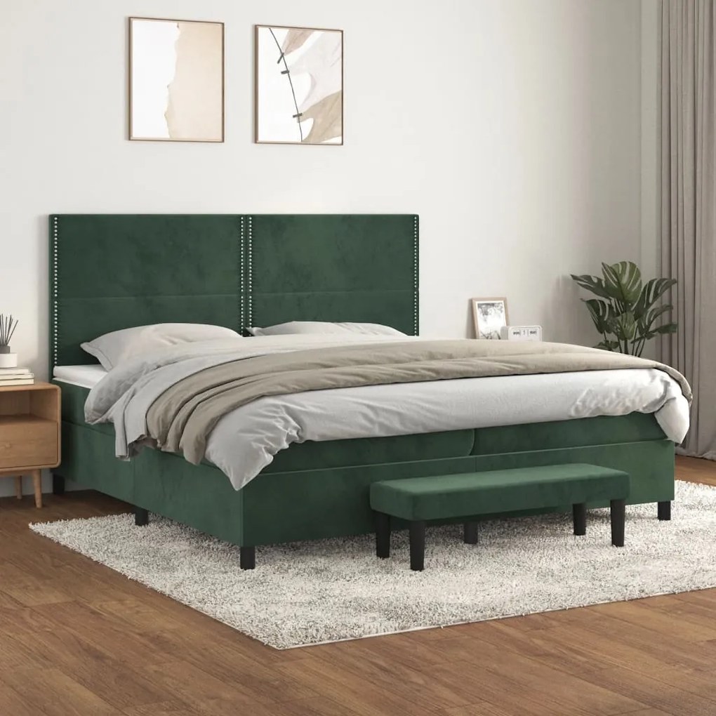 Box spring postel s matrací tmavě zelená 200x200 cm samet