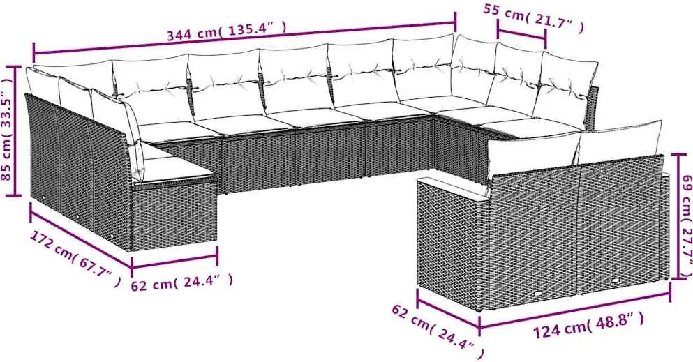 12dílná zahradní sedací souprava s polštáři černá polyratan 3226442