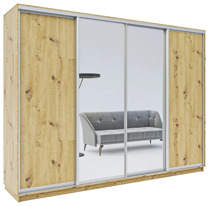 Šatní skříň MAGNA 280 × 220 cm dub artisan se zrcadlem