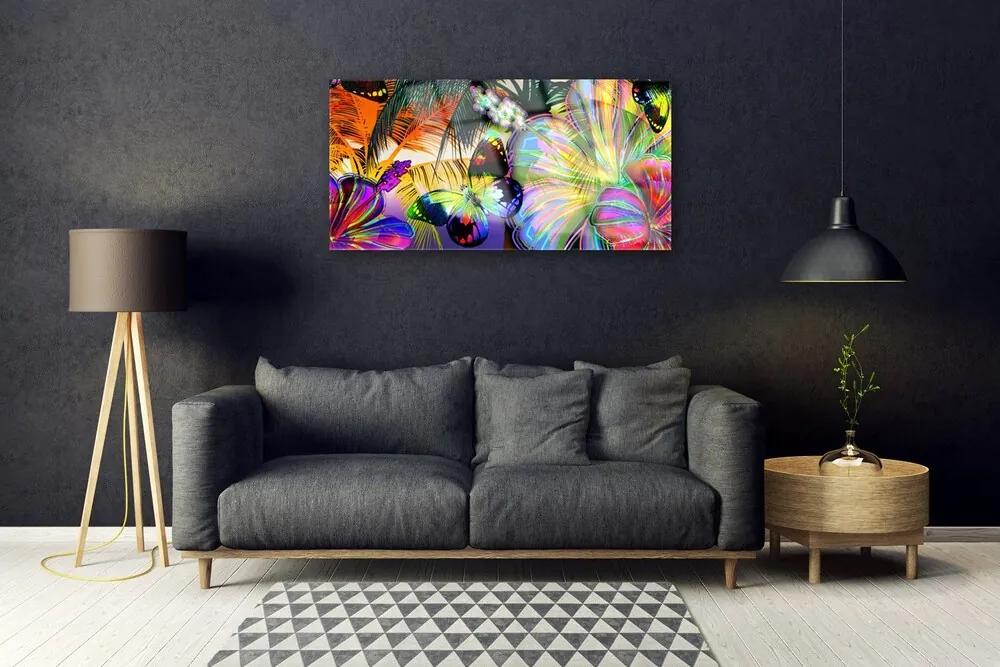 Obraz na skle Abstrakce Motýli Pírka 120x60 cm