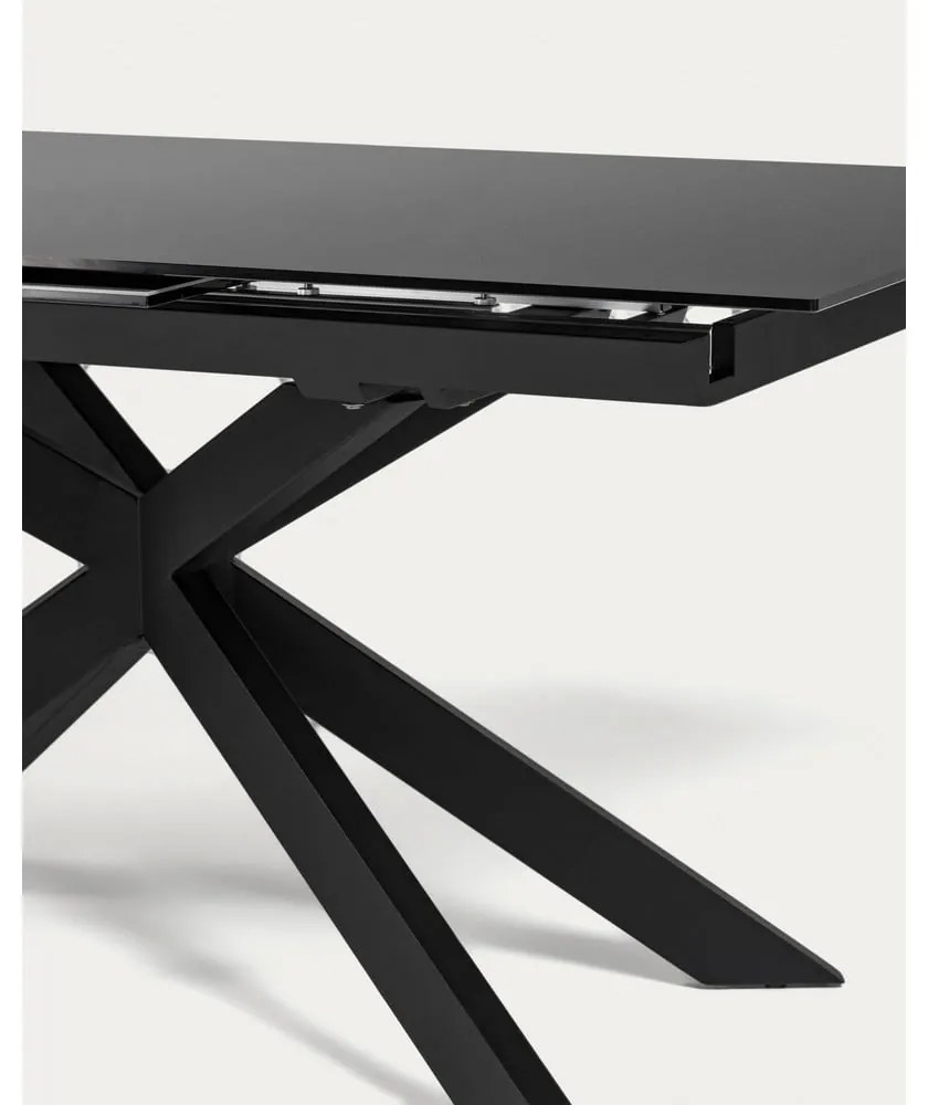 Černý rozkládací jídelní stůl se skleněnou deskou 90x210 cm Atminda – Kave Home