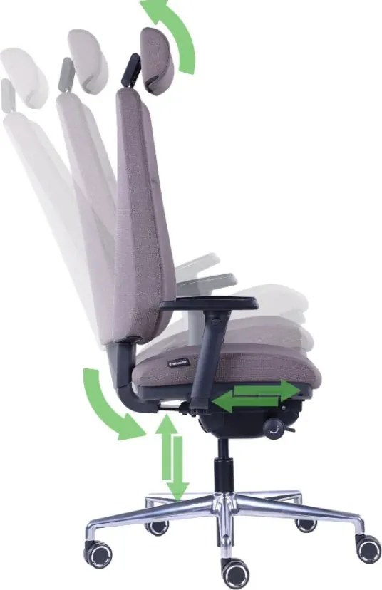 MERCURY STAR Ergonomická kancelářská židle DIVERSE – pro dlouhé sezení 8–12 h, látka, tmavě hnědá
