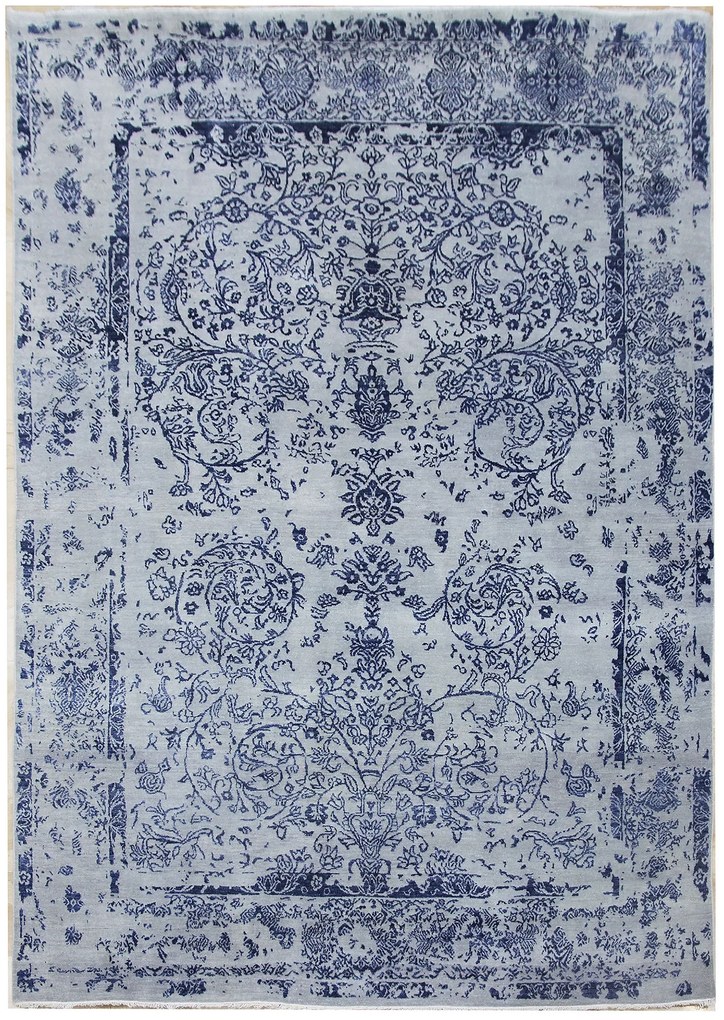 Diamond Carpets India, Ručně vázaný kusový koberec Diamond DC-JK ROUND Silver/peacock blue, 120x170, modrá, chodba / předsíň