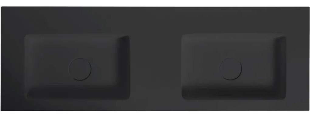 CERANO - Nástěnné dvojumyvadlo z litého mramoru Geminia - černá matná - 133x45 cm