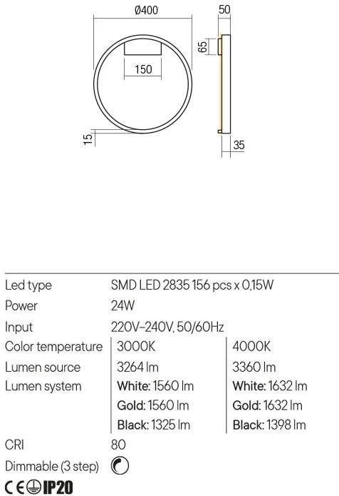 Redo Nástěnné/Stropní svítidlo FEBE - nepřímé, ø40cm Barva: Bílá, Chromatičnost: 3000K