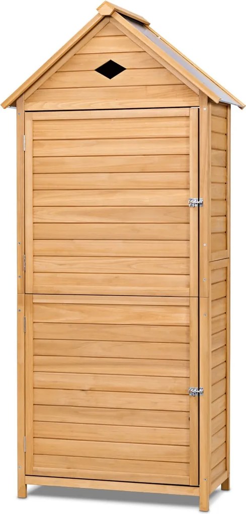 Costway Dřevěná zahradní skříň na nářadí – 70 × 36 × 177 cm, přírodní