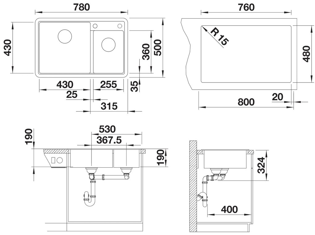 Blanco Legra 8, silgranitový dřez 780x500x190 mm, 2-komorový, kávová, BLA-526229