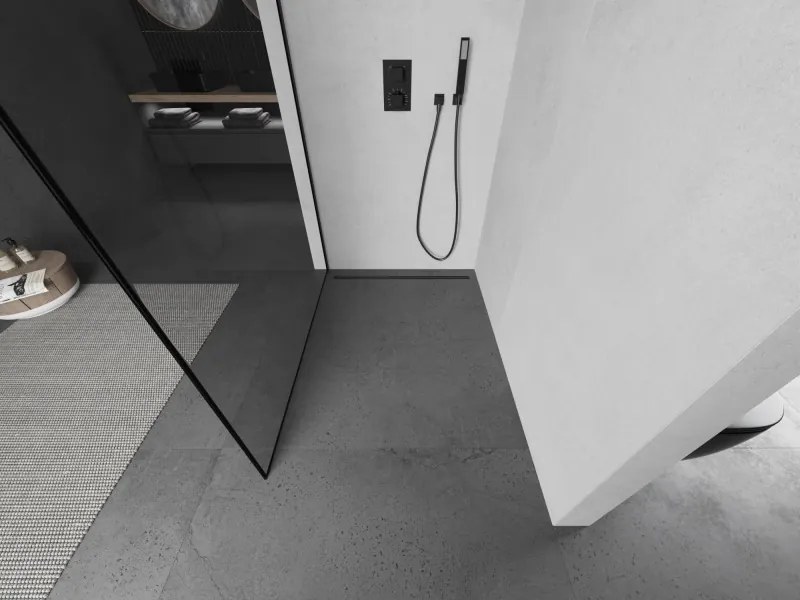 Mexen Kioto L, sprchová zástěna Walk-In 110 x 200 cm, 8mm čiré sklo černý vzor, černý profil, 800-110-103-70-70