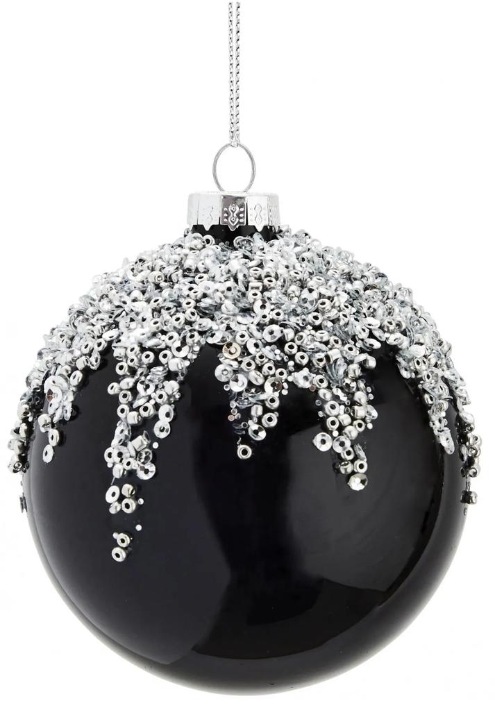 MADAM STOLTZ Vánoční baňka s flitry Silver, černá barva, stříbrná barva,  sklo | BIANO